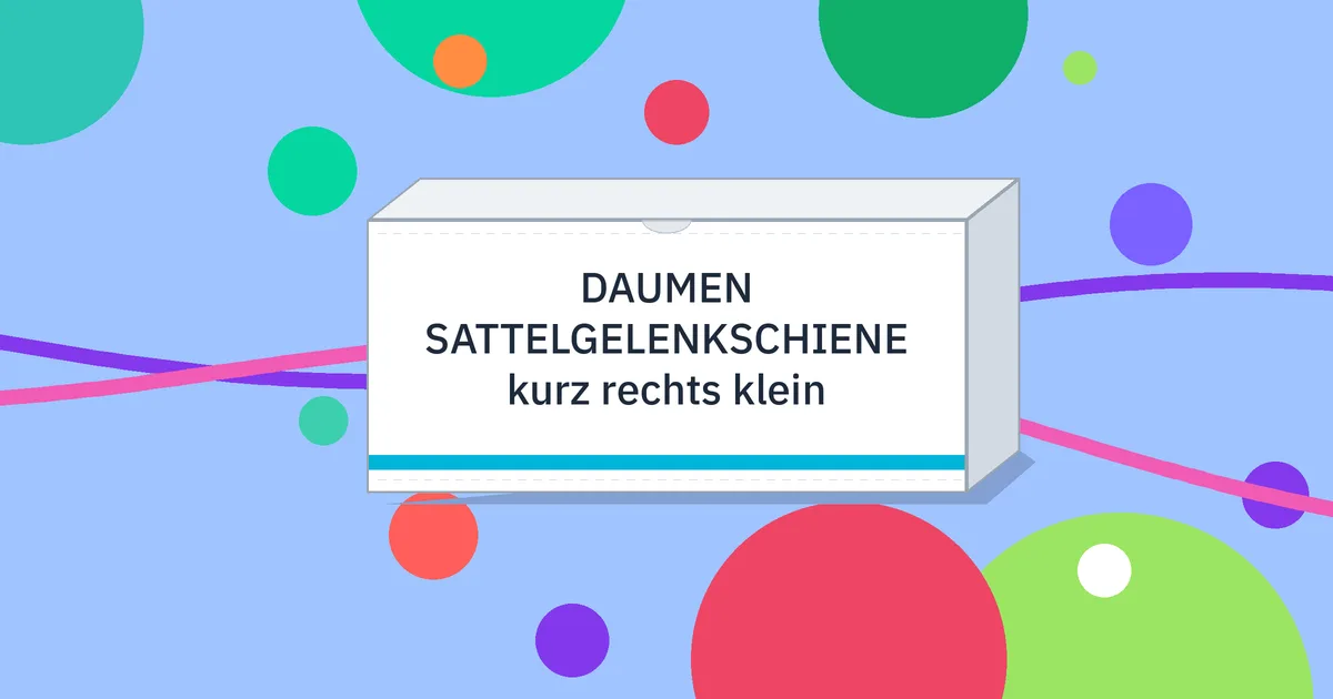 Symbolbild: Packung mit der Aufschrift DAUMEN SATTELGELENKSCHIENE kurz rechts klein (PZN 02639545) – Verfügbarkeit und Bezug in Apotheken in Frankfurt am Main