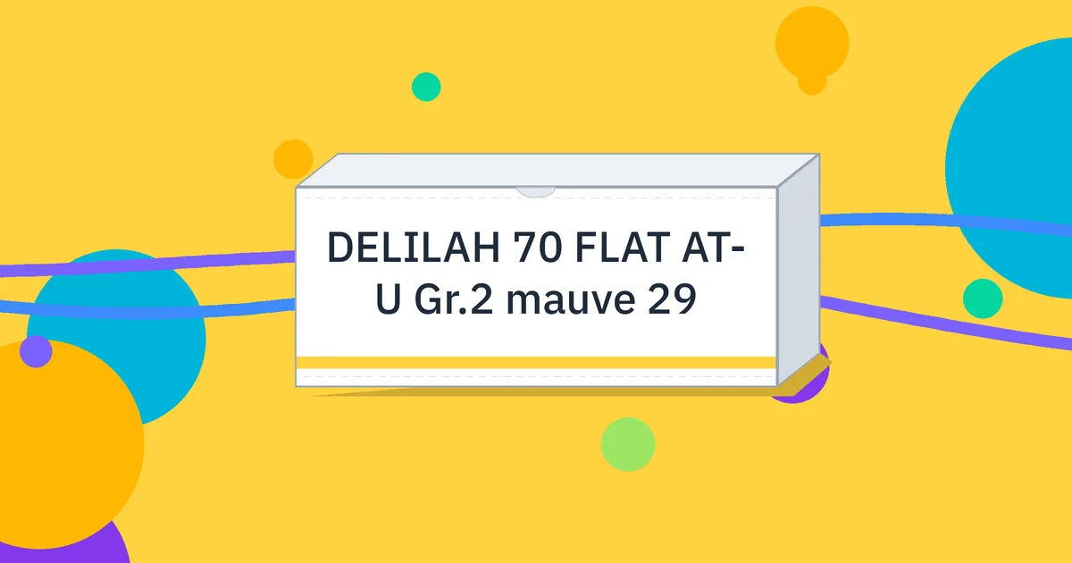 Symbolbild: Packung mit der Aufschrift DELILAH 70 FLAT AT-U Gr.2 mauve 29 (PZN 13848878) – Verfügbarkeit und Bezug in Apotheken in Frankfurt am Main