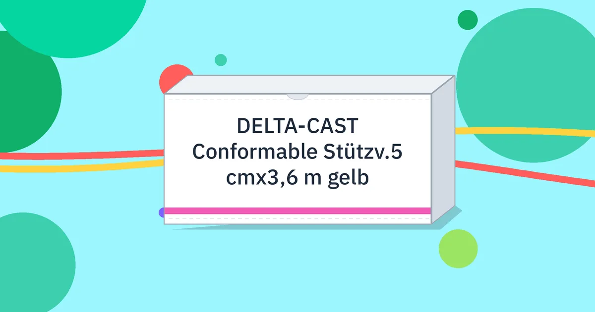 Symbolbild: Packung mit der Aufschrift DELTA-CAST Conformable Stützv.5 cmx3,6 m gelb (PZN 04590949) – Verfügbarkeit und Bezug in Apotheken in Frankfurt am Main