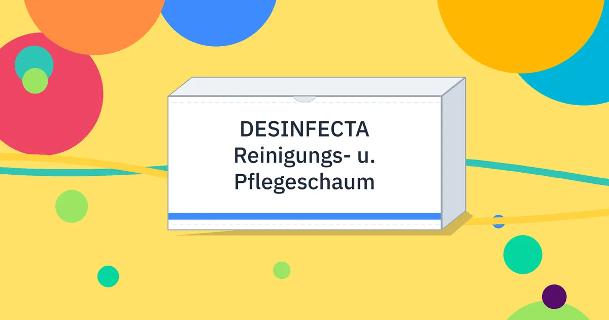 Symbolbild: Packung mit der Aufschrift DESINFECTA Reinigungs- u. Pflegeschaum (PZN 07323203) – Verfügbarkeit und Bezug in Apotheken in Frankfurt am Main