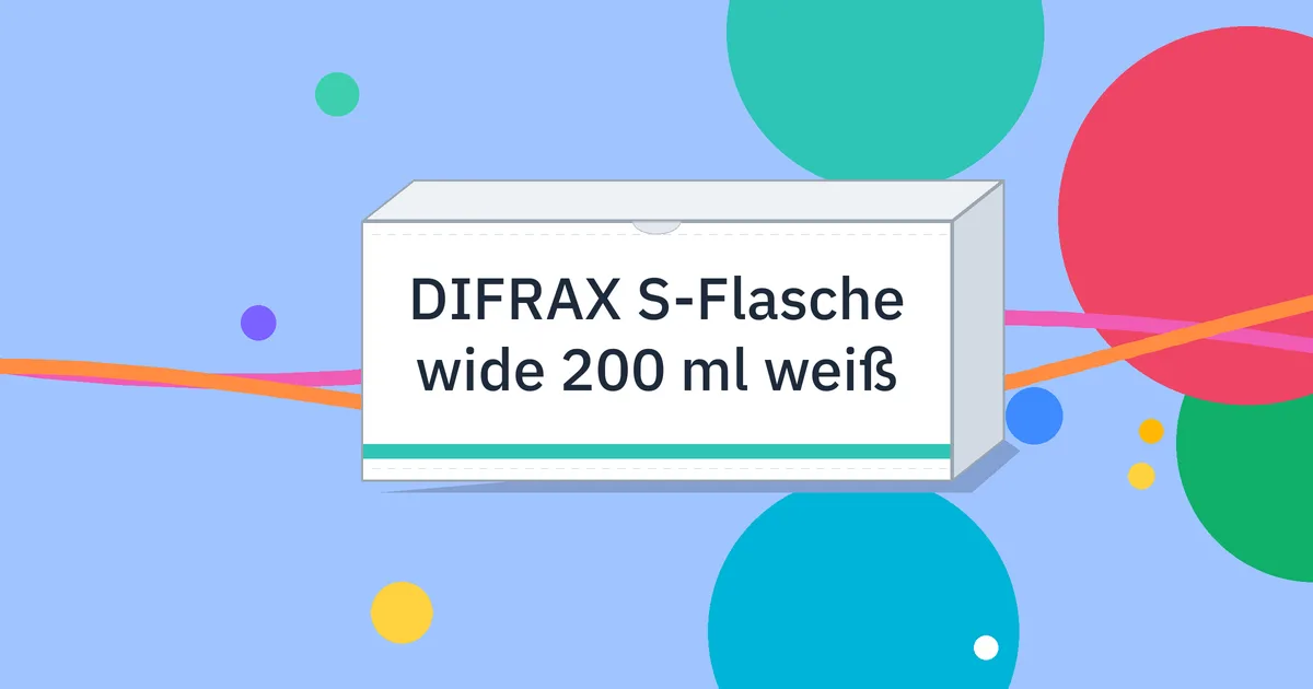 Symbolbild: Packung mit der Aufschrift DIFRAX S-Flasche wide 200 ml weiß (PZN 12518044) – Verfügbarkeit und Bezug in Apotheken in Frankfurt am Main