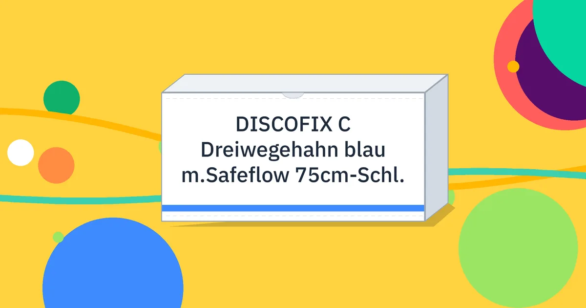 Symbolbild: Packung mit der Aufschrift DISCOFIX C Dreiwegehahn blau m.Safeflow 75cm-Schl. (PZN 04834340) – Verfügbarkeit und Bezug in Apotheken in Frankfurt am Main
