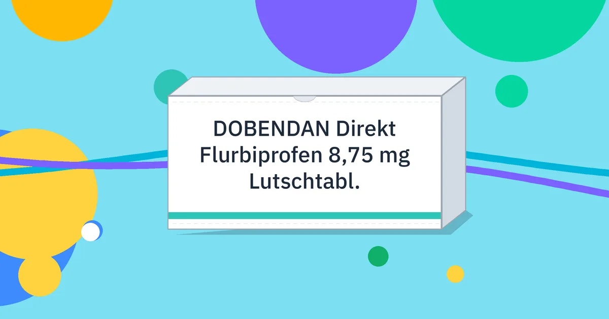 Symbolbild: Packung mit der Aufschrift DOBENDAN Direkt Flurbiprofen 8,75 mg Lutschtabl. (PZN 16503513) – Verfügbarkeit und Bezug in Apotheken in Frankfurt am Main