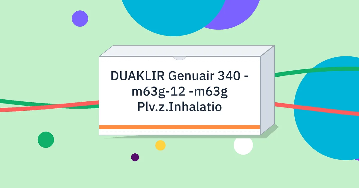 Symbolbild: Packung mit der Aufschrift DUAKLIR Genuair 340 -m63g-12 -m63g Plv.z.Inhalatio (PZN 12559250) – Verfügbarkeit und Bezug in Apotheken in Frankfurt am Main