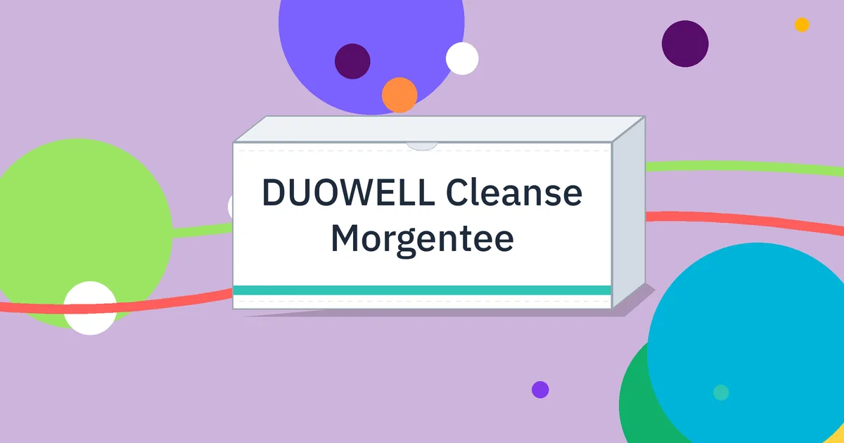 Symbolbild: Packung mit der Aufschrift DUOWELL Cleanse Morgentee (PZN 15657160) – Verfügbarkeit und Bezug in Apotheken in Frankfurt am Main