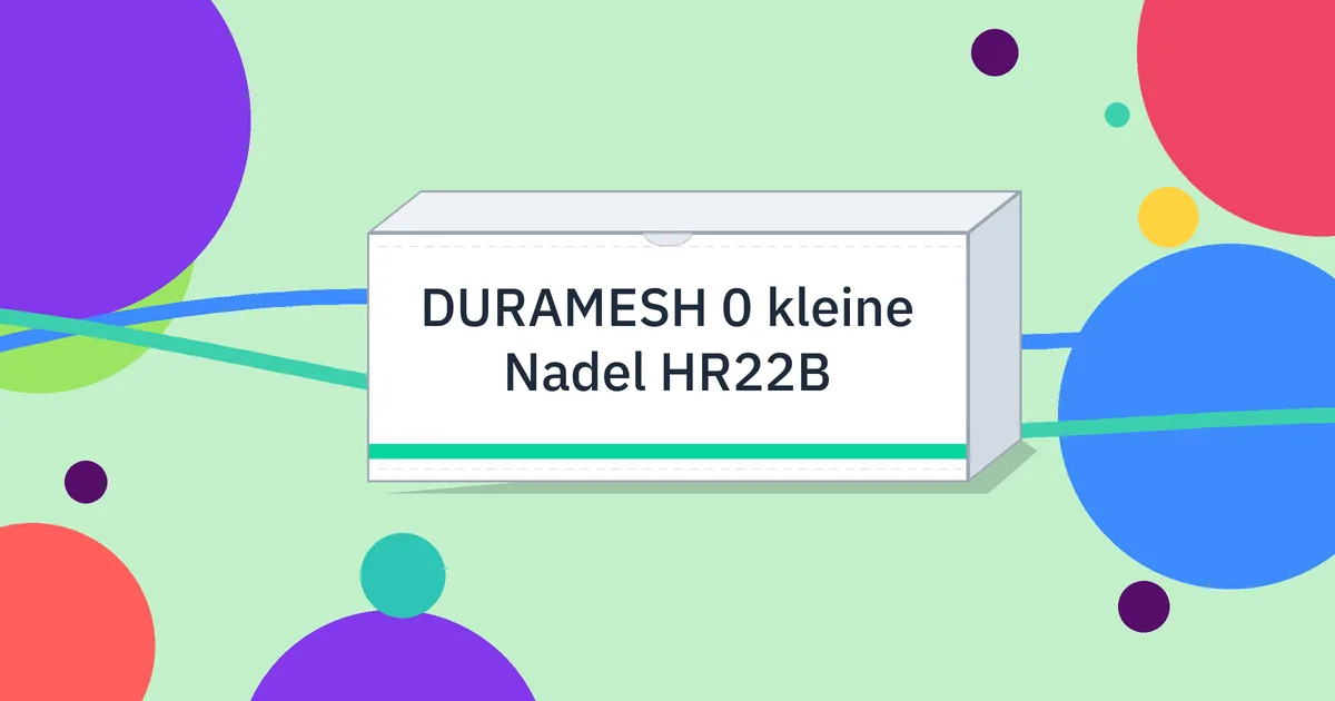 Symbolbild: Packung mit der Aufschrift DURAMESH 0 kleine Nadel HR22B (PZN 18883678) – Verfügbarkeit und Bezug in Apotheken in Frankfurt am Main
