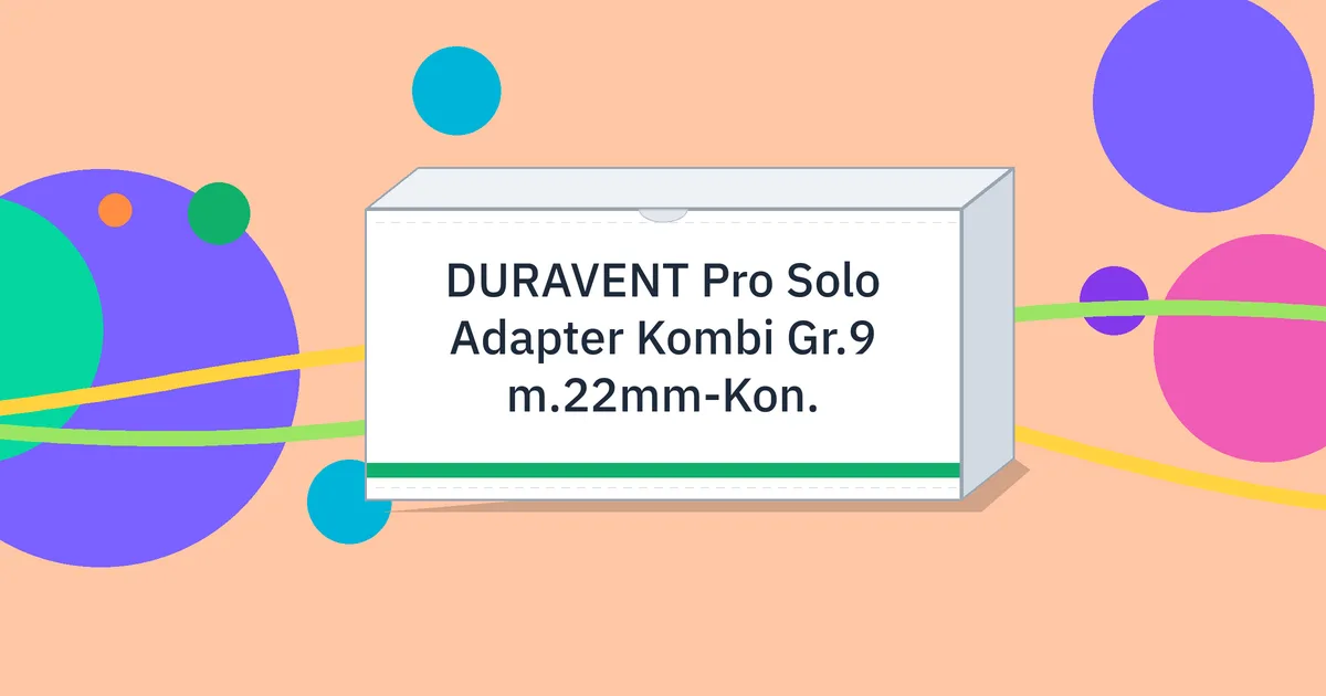 Symbolbild: Packung mit der Aufschrift DURAVENT Pro Solo Adapter Kombi Gr.9 m.22mm-Kon. (PZN 19272586) – Verfügbarkeit und Bezug in Apotheken in Frankfurt am Main