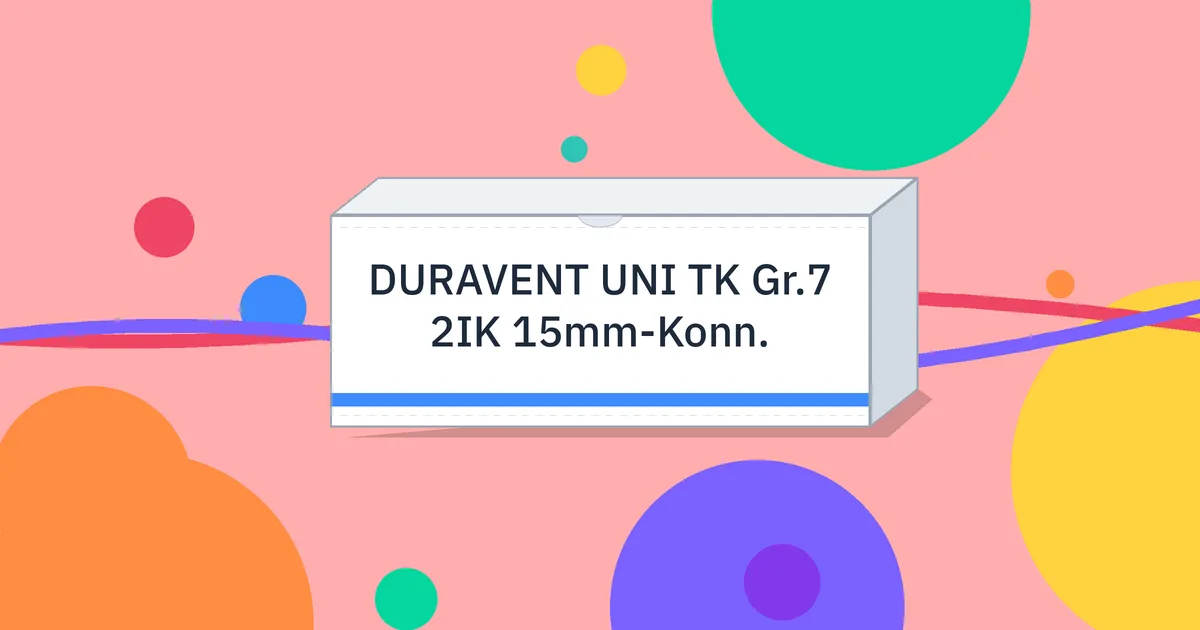 Symbolbild: Packung mit der Aufschrift DURAVENT UNI TK Gr.7 2IK 15mm-Konn. (PZN 04459899) – Verfügbarkeit und Bezug in Apotheken in Frankfurt am Main