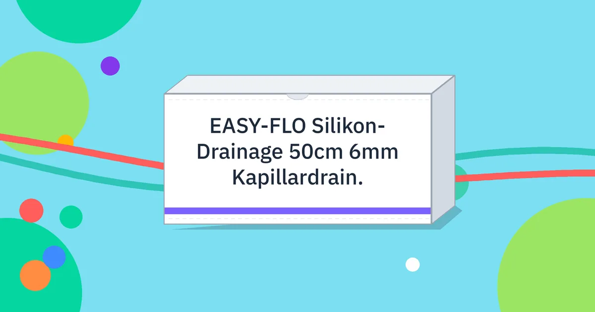 Symbolbild: Packung mit der Aufschrift EASY-FLO Silikon-Drainage 50cm 6mm Kapillardrain. (PZN 16575524) – Verfügbarkeit und Bezug in Apotheken in Frankfurt am Main