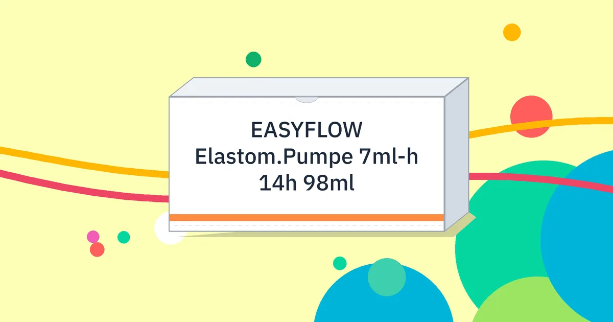 Symbolbild: Packung mit der Aufschrift EASYFLOW Elastom.Pumpe 7ml-h 14h 98ml (PZN 19789272) – Verfügbarkeit und Bezug in Apotheken in Frankfurt am Main