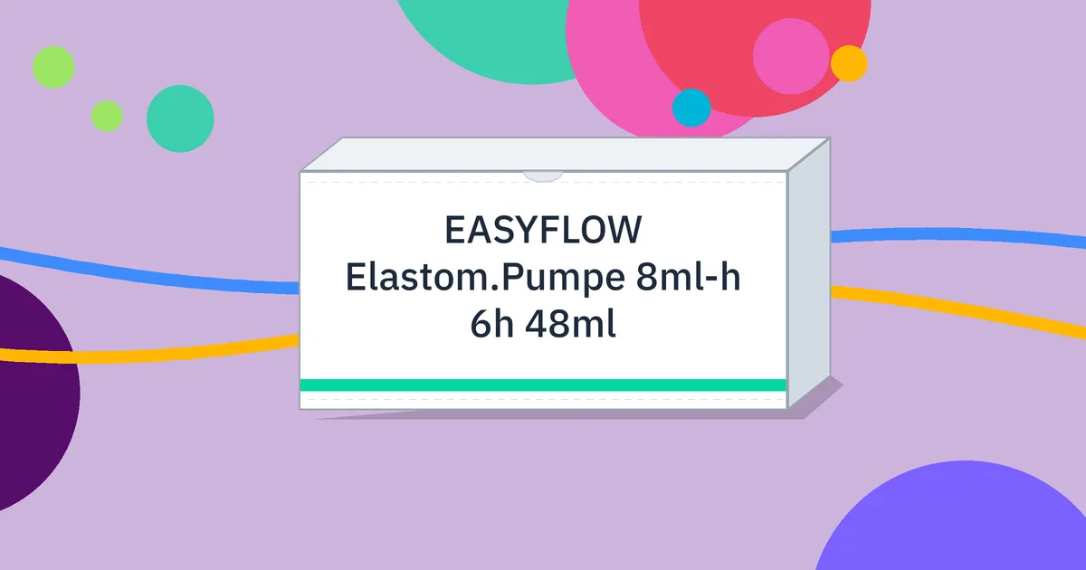 Symbolbild: Packung mit der Aufschrift EASYFLOW Elastom.Pumpe 8ml-h 6h 48ml (PZN 19789444) – Verfügbarkeit und Bezug in Apotheken in Frankfurt am Main