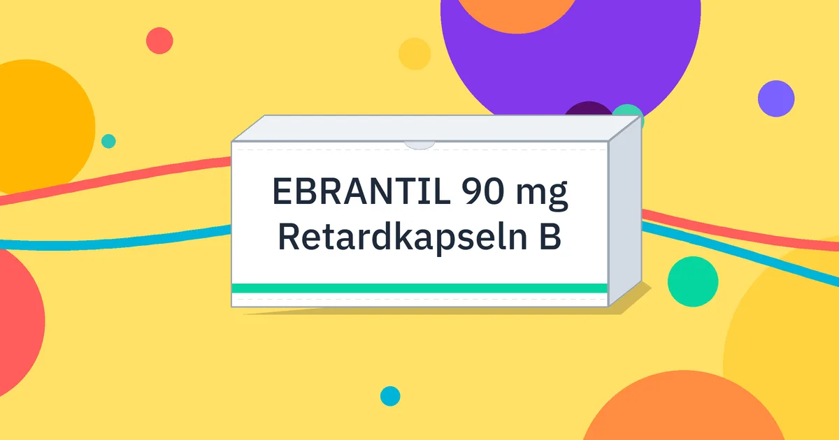 Symbolbild: Packung mit der Aufschrift EBRANTIL 90 mg Retardkapseln B (PZN 09780169) – Verfügbarkeit und Bezug in Apotheken in Frankfurt am Main