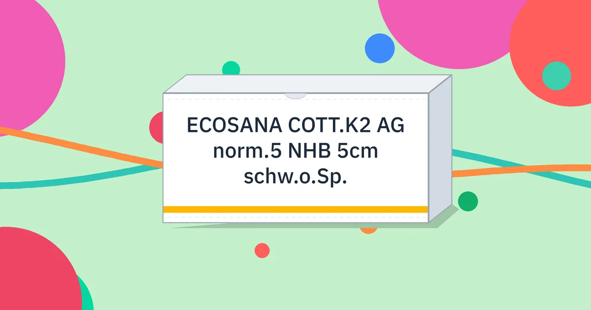 Symbolbild: Packung mit der Aufschrift ECOSANA COTT.K2 AG norm.5 NHB 5cm schw.o.Sp. (PZN 16950169) – Verfügbarkeit und Bezug in Apotheken in Frankfurt am Main