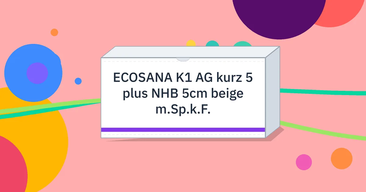 Symbolbild: Packung mit der Aufschrift ECOSANA K1 AG kurz 5 plus NHB 5cm beige m.Sp.k.F. (PZN 04729229) – Verfügbarkeit und Bezug in Apotheken in Frankfurt am Main