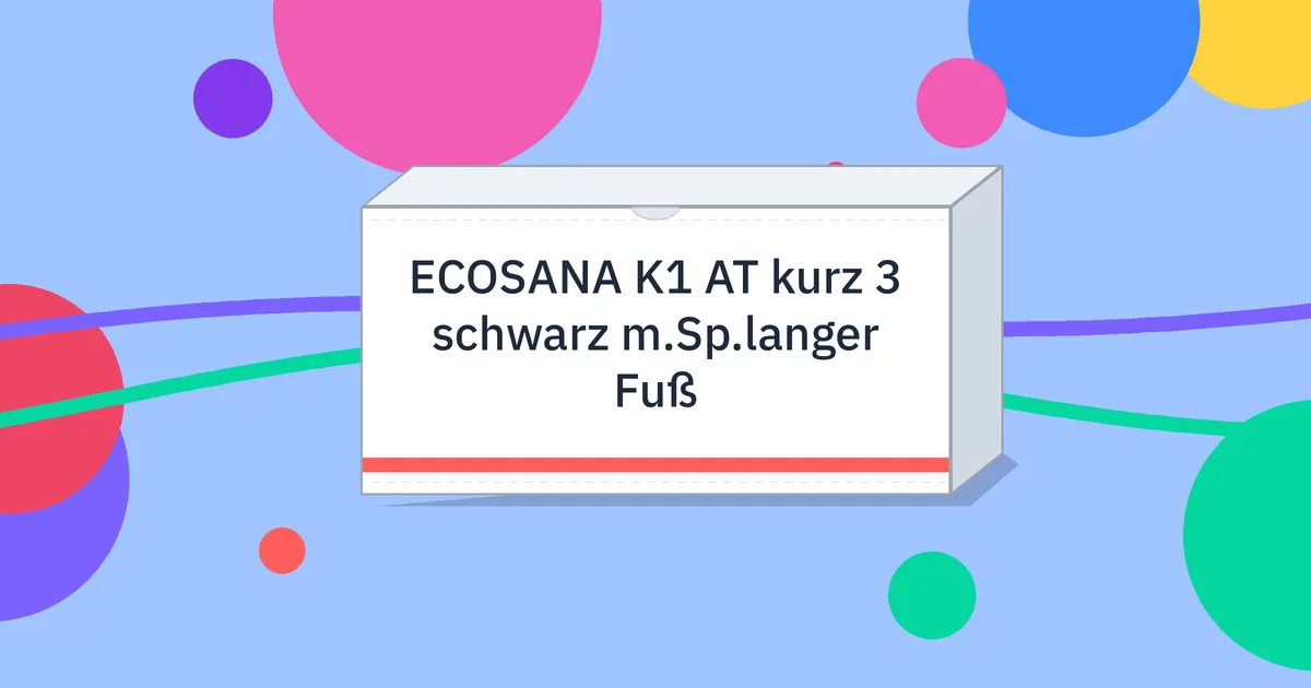 Symbolbild: Packung mit der Aufschrift ECOSANA K1 AT kurz 3 schwarz m.Sp.langer Fuß (PZN 04731574) – Verfügbarkeit und Bezug in Apotheken in Frankfurt am Main