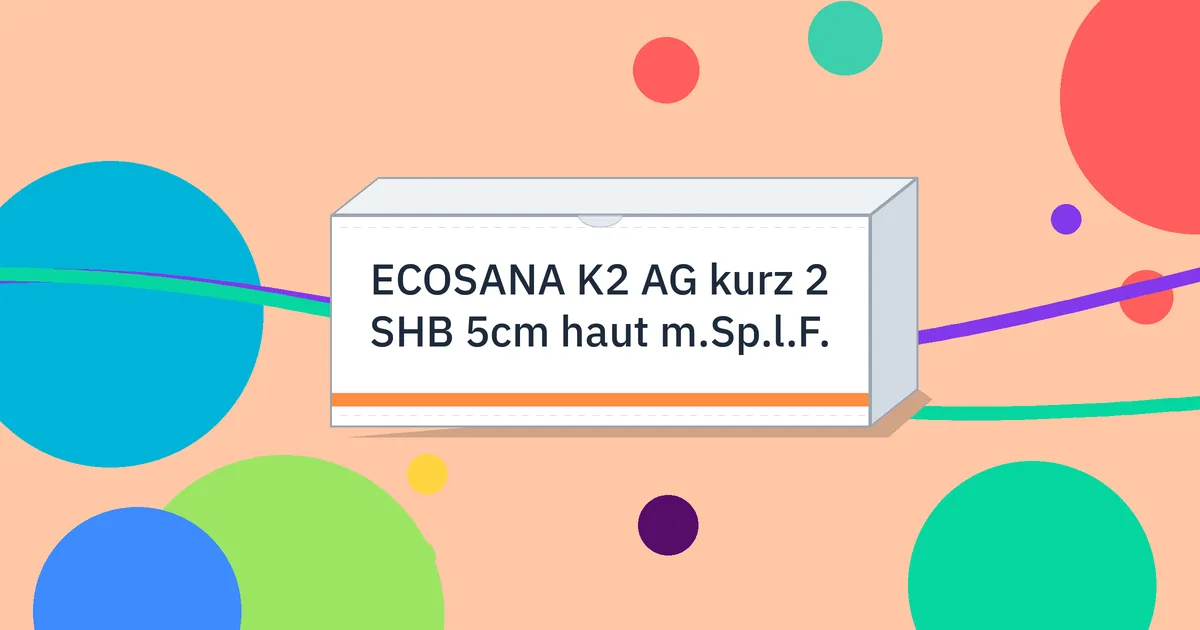 Symbolbild: Packung mit der Aufschrift ECOSANA K2 AG kurz 2 SHB 5cm haut m.Sp.l.F. (PZN 10955102) – Verfügbarkeit und Bezug in Apotheken in Frankfurt am Main