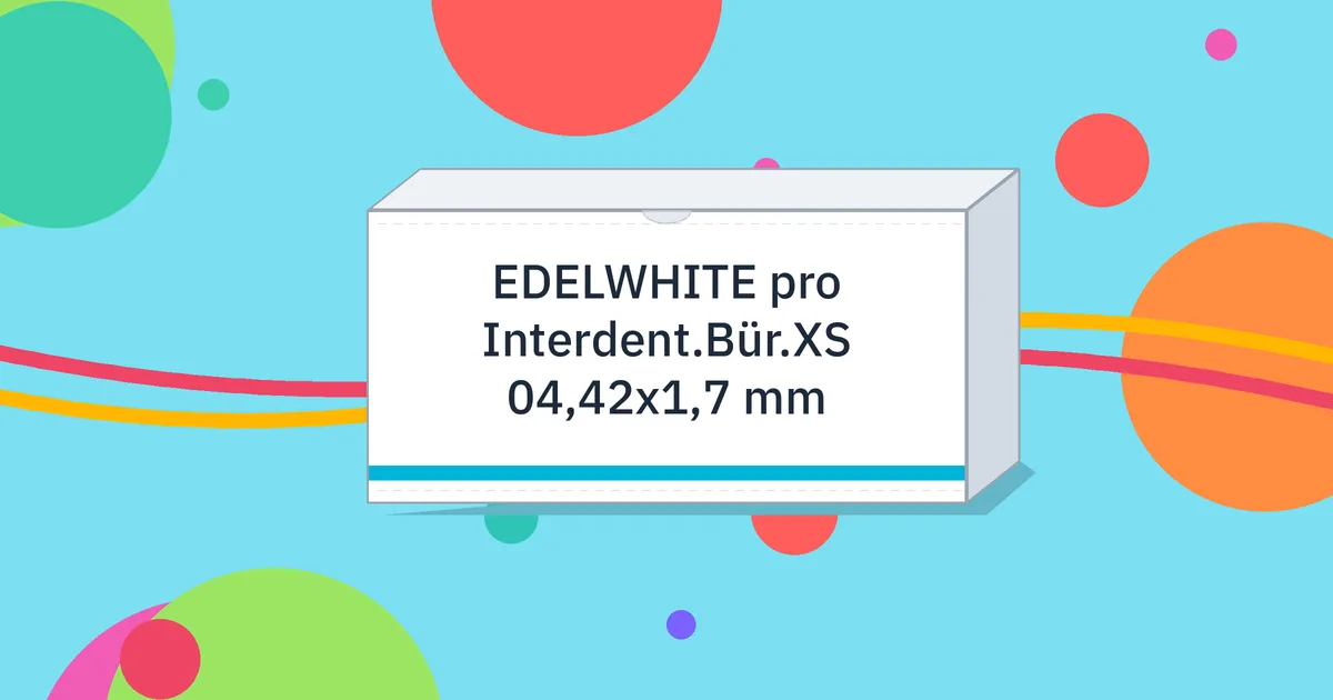 Symbolbild: Packung mit der Aufschrift EDELWHITE pro Interdent.Bür.XS 04,42x1,7 mm (PZN 08760443) – Verfügbarkeit und Bezug in Apotheken in Frankfurt am Main
