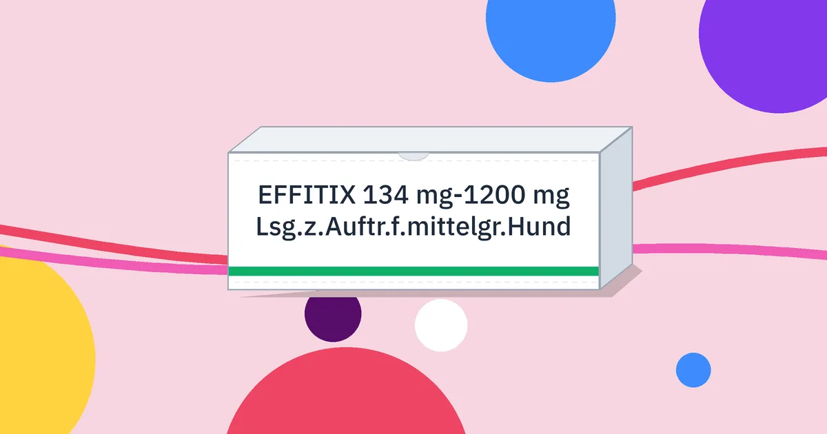 Symbolbild: Packung mit der Aufschrift EFFITIX 134 mg-1200 mg Lsg.z.Auftr.f.mittelgr.Hund (PZN 11149455) – Verfügbarkeit und Bezug in Apotheken in Frankfurt am Main