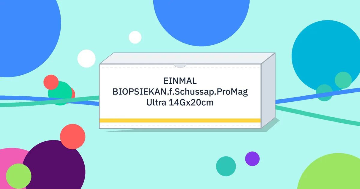 Symbolbild: Packung mit der Aufschrift EINMAL BIOPSIEKAN.f.Schussap.ProMag Ultra 14Gx20cm (PZN 00283268) – Verfügbarkeit und Bezug in Apotheken in Frankfurt am Main