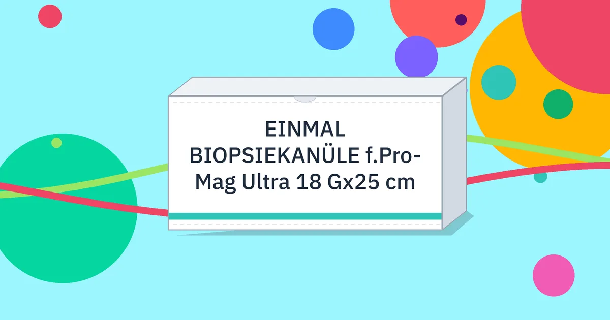 Symbolbild: Packung mit der Aufschrift EINMAL BIOPSIEKANÜLE f.Pro-Mag Ultra 18 Gx25 cm (PZN 18812253) – Verfügbarkeit und Bezug in Apotheken in Frankfurt am Main