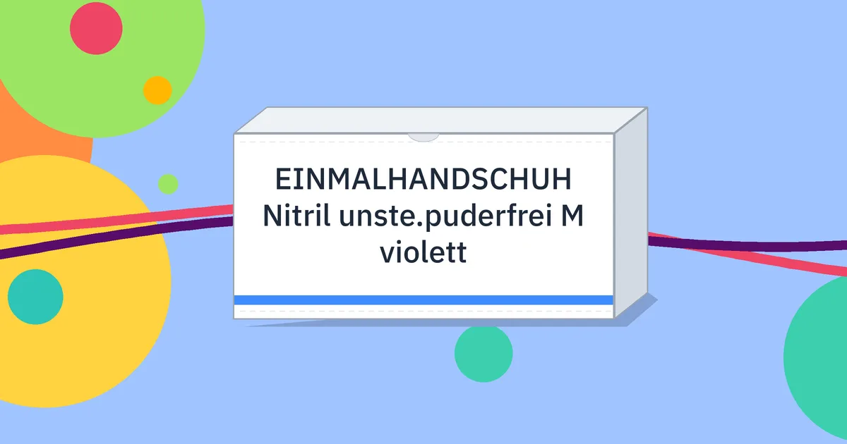 Symbolbild: Packung mit der Aufschrift EINMALHANDSCHUH Nitril unste.puderfrei M violett (PZN 18152437) – Verfügbarkeit und Bezug in Apotheken in Frankfurt am Main