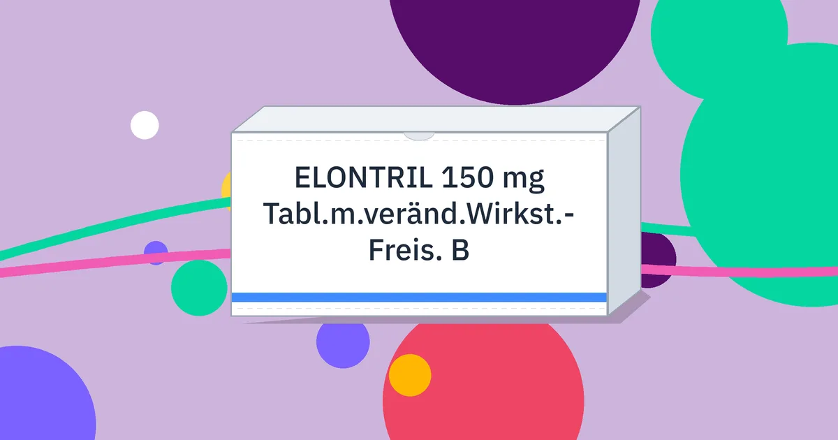 Symbolbild: Packung mit der Aufschrift ELONTRIL 150 mg Tabl.m.veränd.Wirkst.-Freis. B (PZN 07765102) – Verfügbarkeit und Bezug in Apotheken in Frankfurt am Main