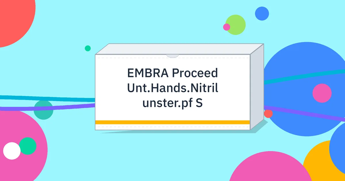 Symbolbild: Packung mit der Aufschrift EMBRA Proceed Unt.Hands.Nitril unster.pf S (PZN 19142381) – Verfügbarkeit und Bezug in Apotheken in Frankfurt am Main