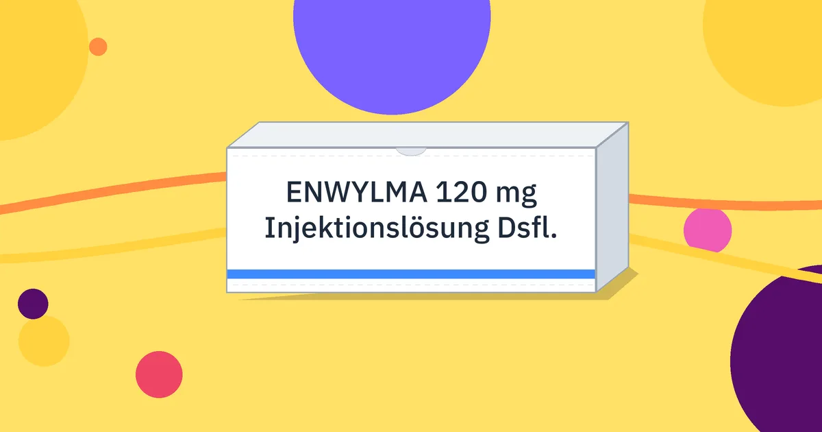 Symbolbild: Packung mit der Aufschrift ENWYLMA 120 mg Injektionslösung Dsfl. (PZN 20403349) – Verfügbarkeit und Bezug in Apotheken in Frankfurt am Main