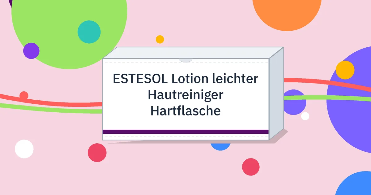Symbolbild: Packung mit der Aufschrift ESTESOL Lotion leichter Hautreiniger Hartflasche (PZN 16748746) – Verfügbarkeit und Bezug in Apotheken in Frankfurt am Main