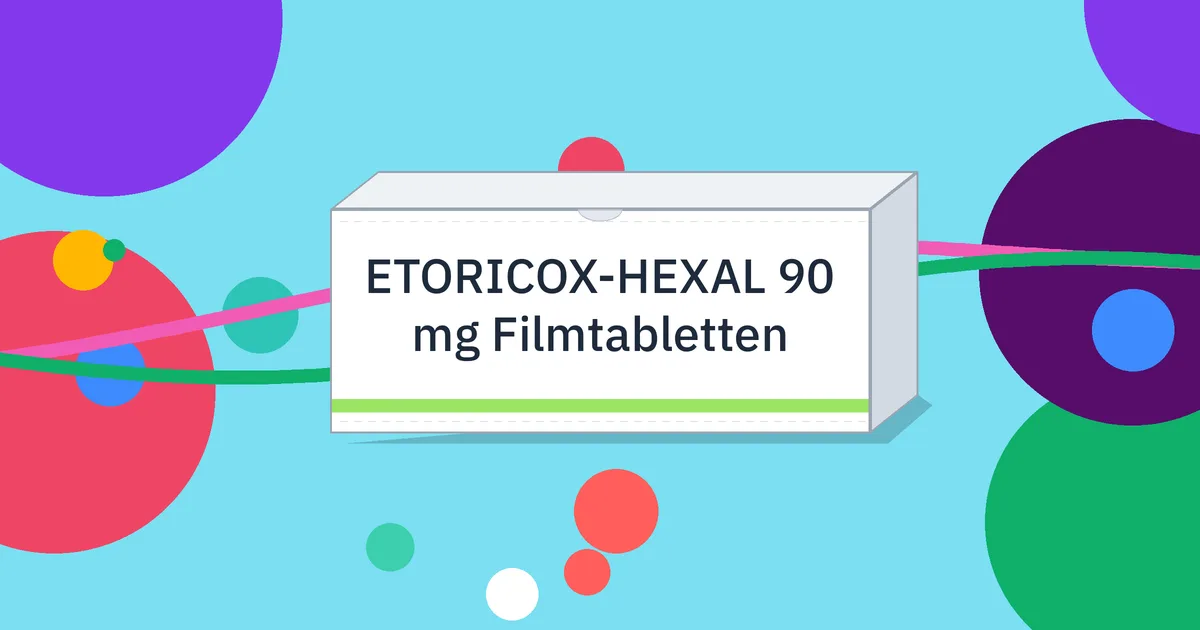 Symbolbild: Packung mit der Aufschrift ETORICOX-HEXAL 90 mg Filmtabletten (PZN 11872312) – Verfügbarkeit und Bezug in Apotheken in Frankfurt am Main