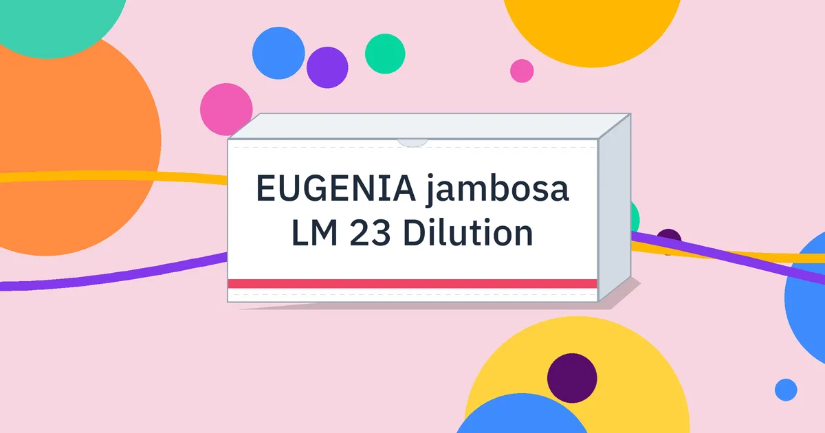 Symbolbild: Packung mit der Aufschrift EUGENIA jambosa LM 23 Dilution (PZN 13481053) – Verfügbarkeit und Bezug in Apotheken in Frankfurt am Main