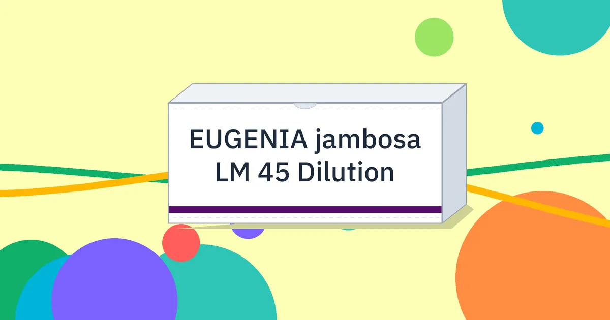 Symbolbild: Packung mit der Aufschrift EUGENIA jambosa LM 45 Dilution (PZN 13481165) – Verfügbarkeit und Bezug in Apotheken in Frankfurt am Main