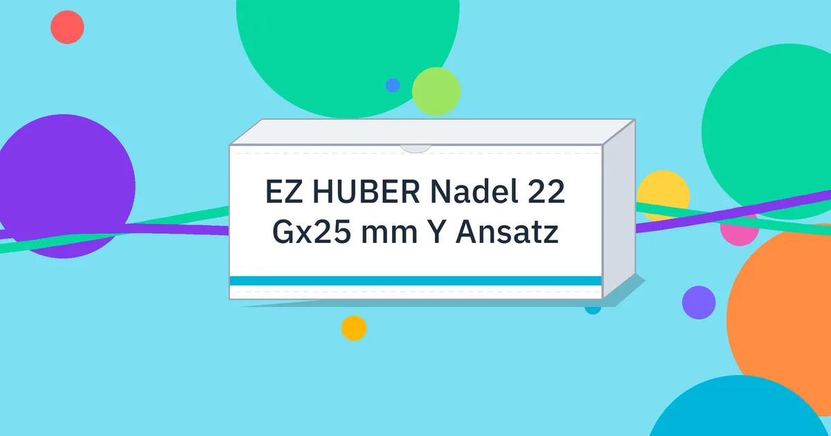 Symbolbild: Packung mit der Aufschrift EZ HUBER Nadel 22 Gx25 mm Y Ansatz (PZN 09042520) – Verfügbarkeit und Bezug in Apotheken in Frankfurt am Main
