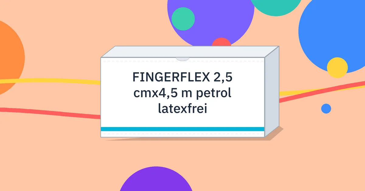 Symbolbild: Packung mit der Aufschrift FINGERFLEX 2,5 cmx4,5 m petrol latexfrei (PZN 14367661) – Verfügbarkeit und Bezug in Apotheken in Frankfurt am Main