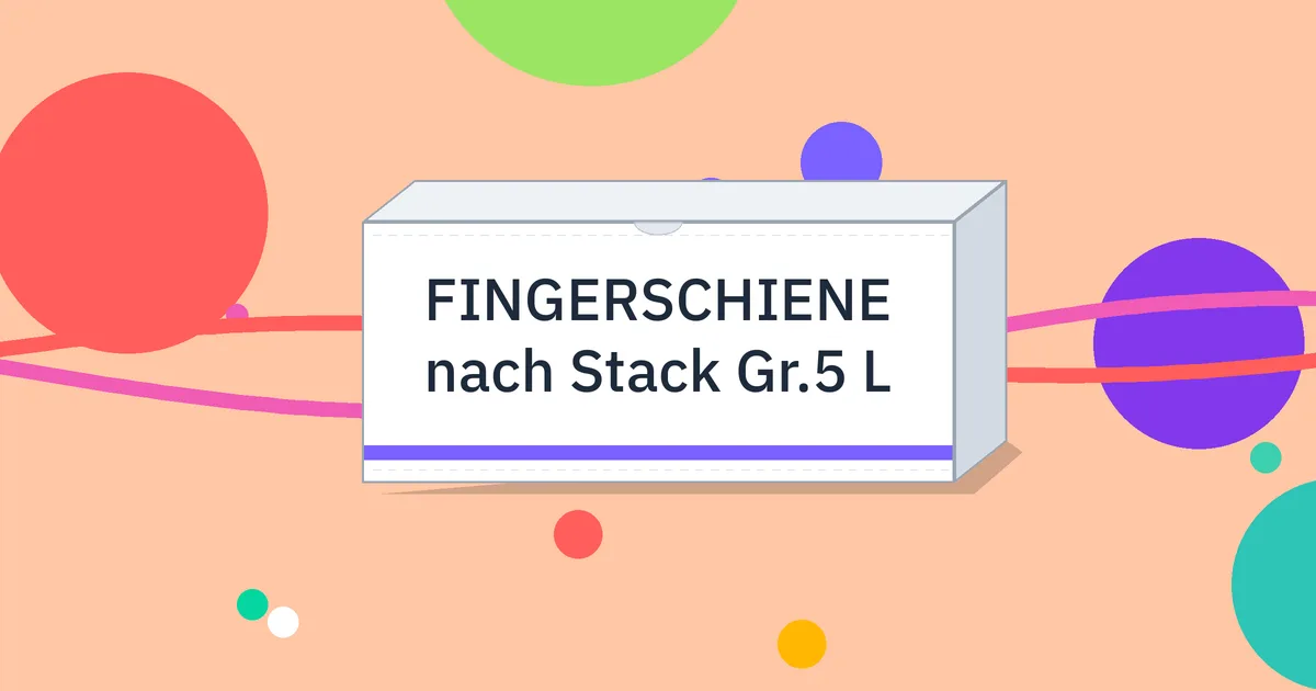 Symbolbild: Packung mit der Aufschrift FINGERSCHIENE nach Stack Gr.5 L (PZN 07145523) – Verfügbarkeit und Bezug in Apotheken in Frankfurt am Main