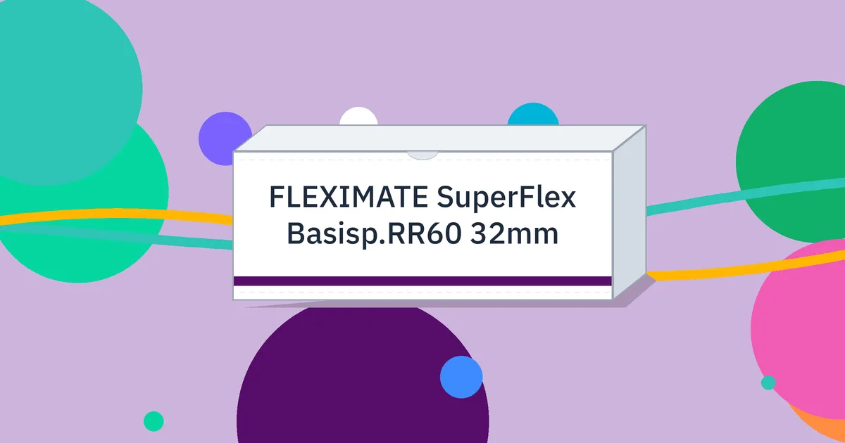Symbolbild: Packung mit der Aufschrift FLEXIMATE SuperFlex Basisp.RR60 32mm (PZN 09070261) – Verfügbarkeit und Bezug in Apotheken in Frankfurt am Main