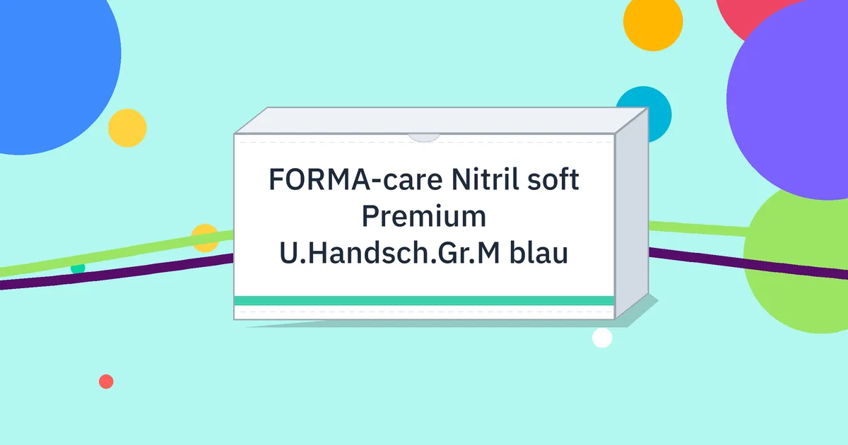 Symbolbild: Packung mit der Aufschrift FORMA-care Nitril soft Premium U.Handsch.Gr.M blau (PZN 15742888) – Verfügbarkeit und Bezug in Apotheken in Frankfurt am Main