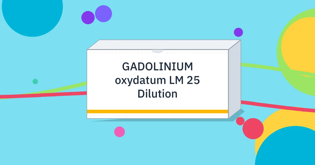 Symbolbild: Packung mit der Aufschrift GADOLINIUM oxydatum LM 25 Dilution (PZN 13494529) – Verfügbarkeit und Bezug in Apotheken in Frankfurt am Main