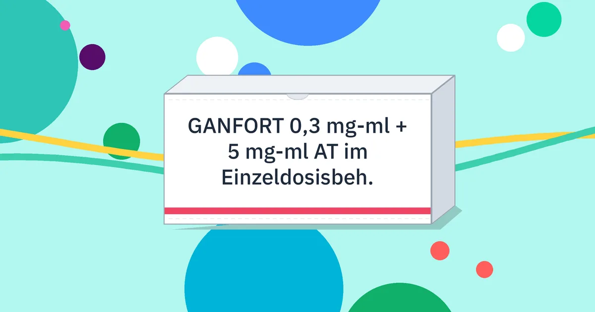 Symbolbild: Packung mit der Aufschrift GANFORT 0,3 mg-ml + 5 mg-ml AT im Einzeldosisbeh. (PZN 06640189) – Verfügbarkeit und Bezug in Apotheken in Frankfurt am Main