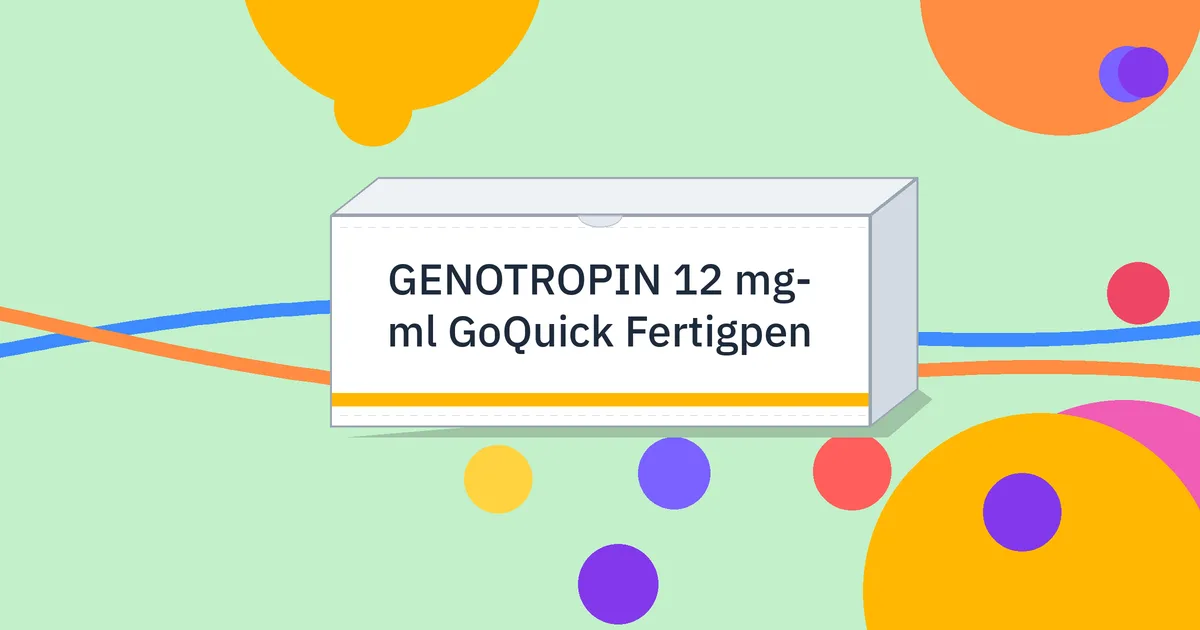 Symbolbild: Packung mit der Aufschrift GENOTROPIN 12 mg-ml GoQuick Fertigpen (PZN 07572320) – Verfügbarkeit und Bezug in Apotheken in Frankfurt am Main