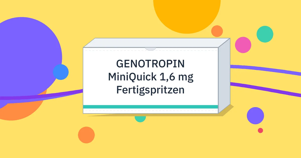 Symbolbild: Packung mit der Aufschrift GENOTROPIN MiniQuick 1,6 mg Fertigspritzen (PZN 08630657) – Verfügbarkeit und Bezug in Apotheken in Frankfurt am Main