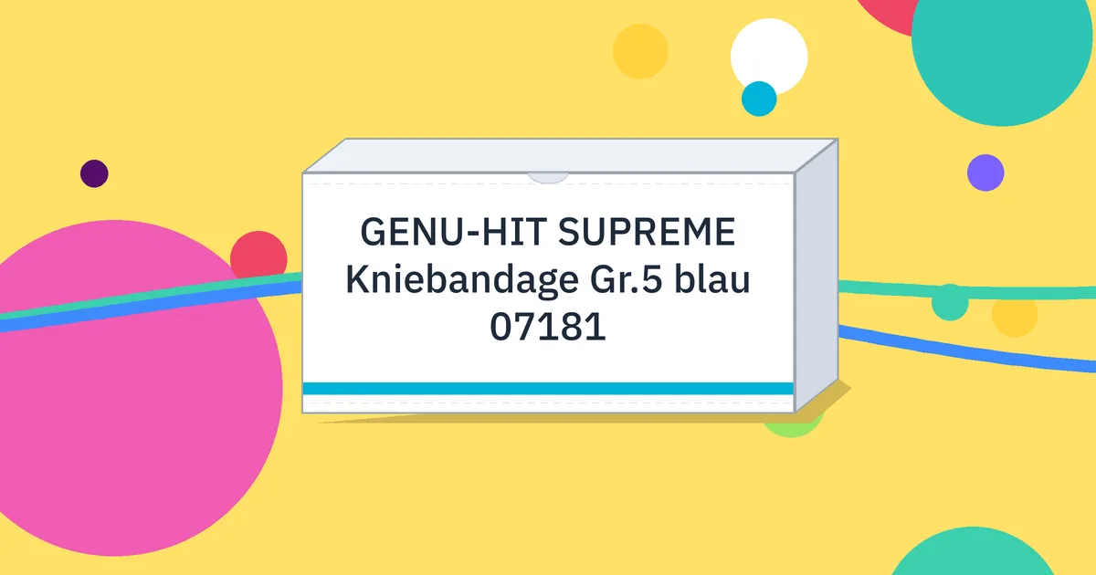 Symbolbild: Packung mit der Aufschrift GENU-HIT SUPREME Kniebandage Gr.5 blau 07181 (PZN 16931396) – Verfügbarkeit und Bezug in Apotheken in Frankfurt am Main