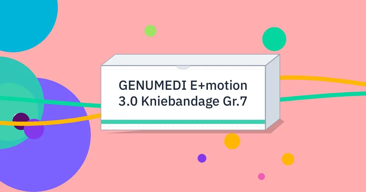 Symbolbild: Packung mit der Aufschrift GENUMEDI E+motion 3.0 Kniebandage Gr.7 (PZN 19369831) – Verfügbarkeit und Bezug in Apotheken in Frankfurt am Main