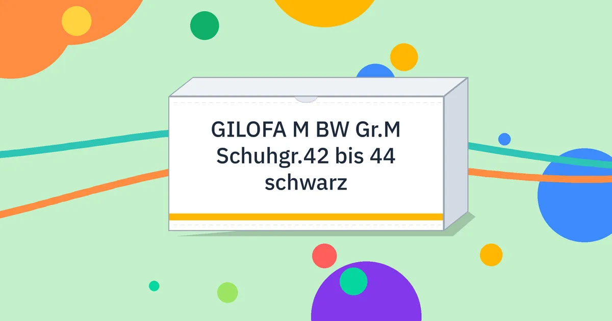 Symbolbild: Packung mit der Aufschrift GILOFA M BW Gr.M Schuhgr.42 bis 44 schwarz (PZN 16724869) – Verfügbarkeit und Bezug in Apotheken in Frankfurt am Main