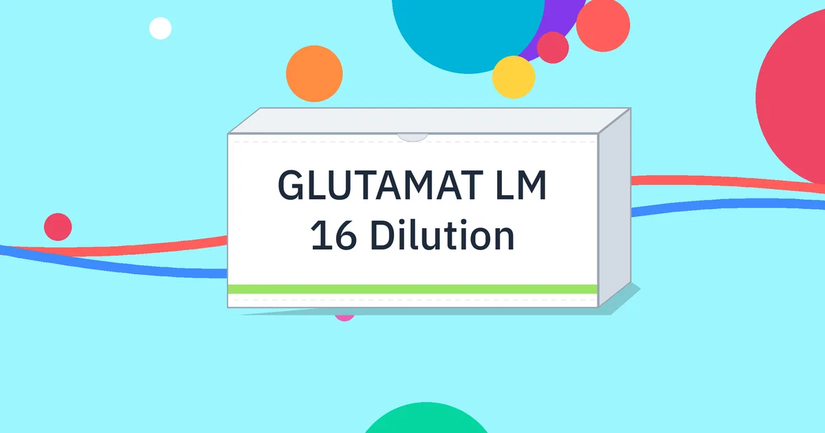 Symbolbild: Packung mit der Aufschrift GLUTAMAT LM 16 Dilution (PZN 12879463) – Verfügbarkeit und Bezug in Apotheken in Frankfurt am Main