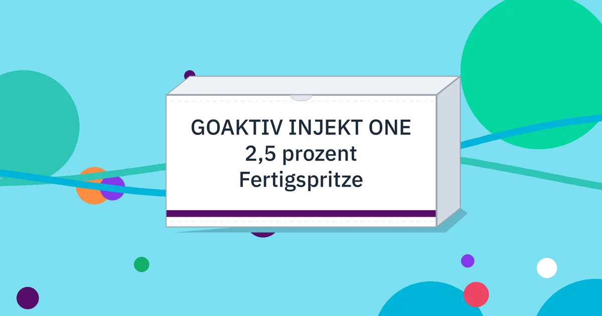Symbolbild: Packung mit der Aufschrift GOAKTIV INJEKT ONE 2,5 prozent Fertigspritze (PZN 19949014) – Verfügbarkeit und Bezug in Apotheken in Frankfurt am Main