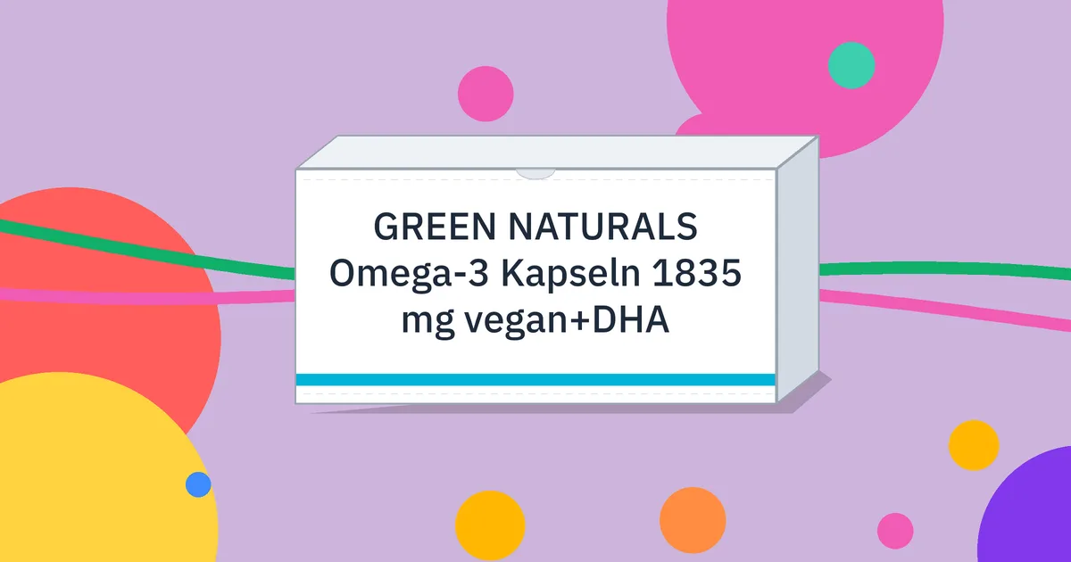Symbolbild: Packung mit der Aufschrift GREEN NATURALS Omega-3 Kapseln 1835 mg vegan+DHA (PZN 19449501) – Verfügbarkeit und Bezug in Apotheken in Frankfurt am Main