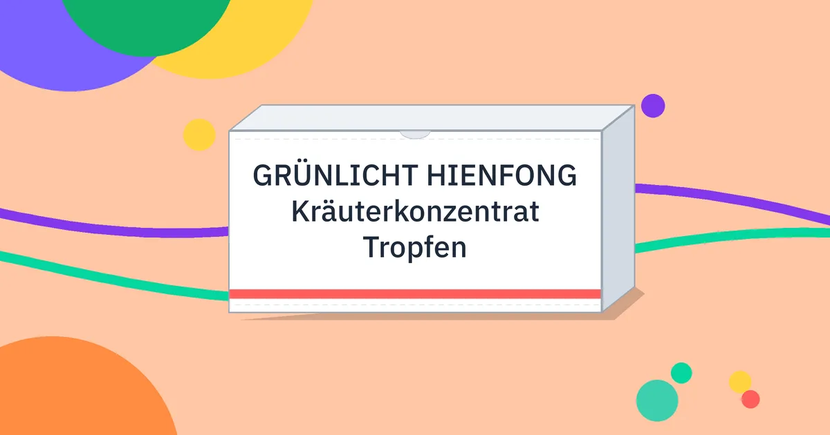 Symbolbild: Packung mit der Aufschrift GRÜNLICHT HIENFONG Kräuterkonzentrat Tropfen (PZN 05891788) – Verfügbarkeit und Bezug in Apotheken in Frankfurt am Main