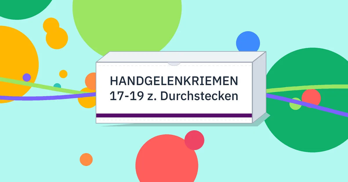 Symbolbild: Packung mit der Aufschrift HANDGELENKRIEMEN 17-19 z. Durchstecken (PZN 01727572) – Verfügbarkeit und Bezug in Apotheken in Frankfurt am Main