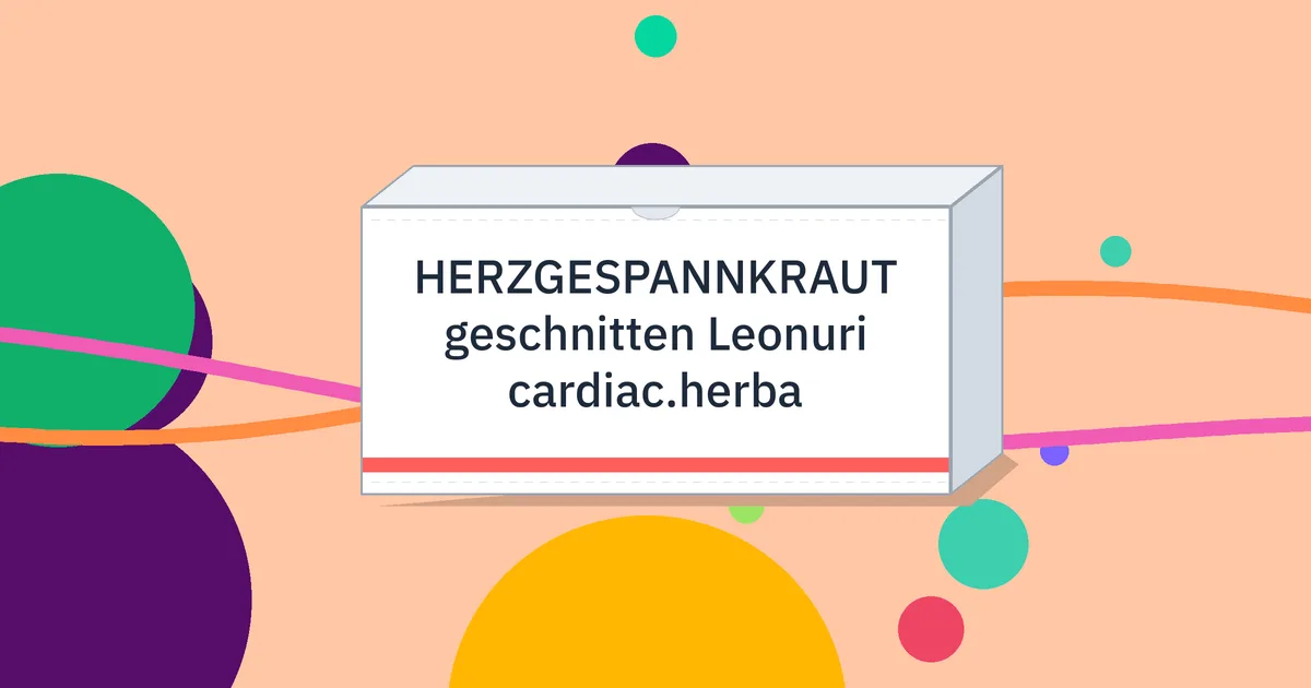Symbolbild: Packung mit der Aufschrift HERZGESPANNKRAUT geschnitten Leonuri cardiac.herba (PZN 20953989) – Verfügbarkeit und Bezug in Apotheken in Frankfurt am Main